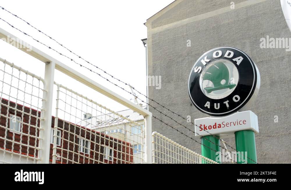 logo of skoda service - barbed wire for protection - breeze blows into ...