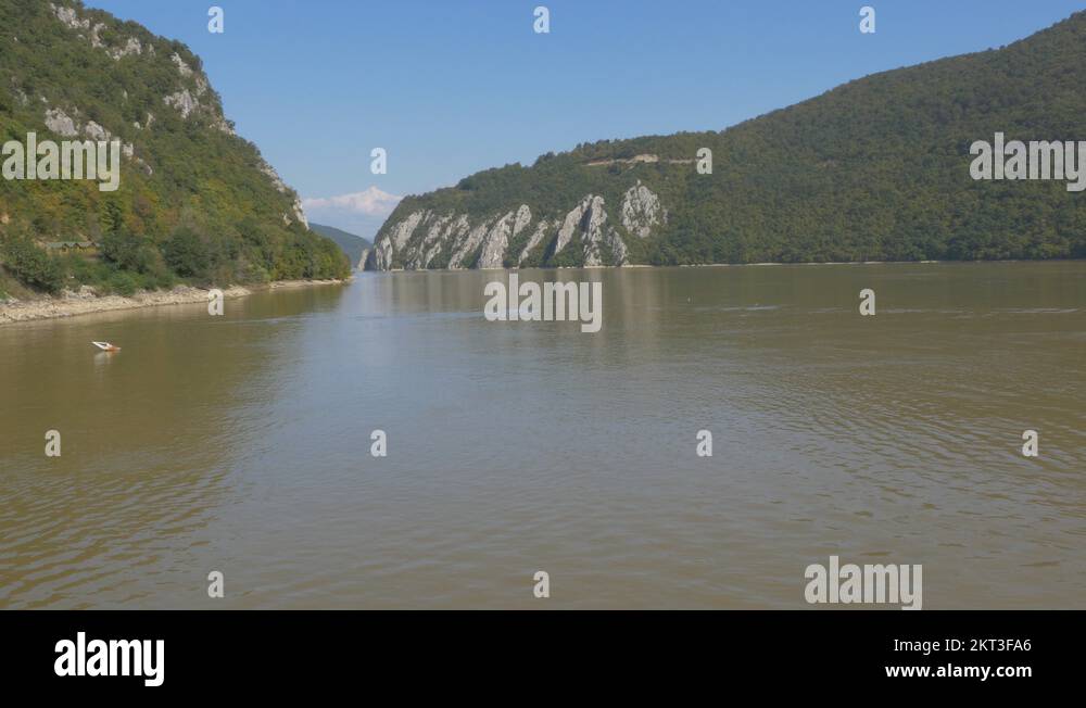 National park Djerdap famous gorge Kazan entrance on river Danube 4K ...