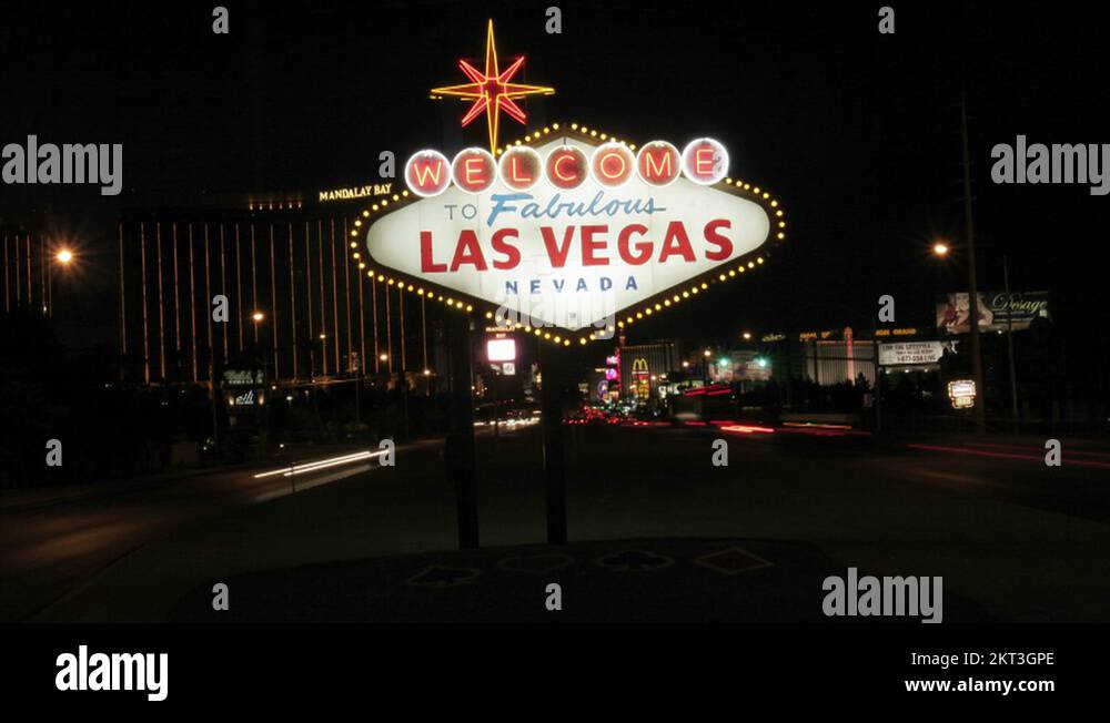The famous "Welcome to Fabulous Las Vegas" sign lights up Stock Video ...