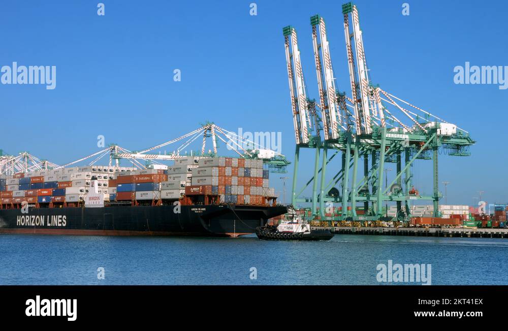 4K, UHD, Cargo Container Ship coming To The Sea Port of Los Angeles ...