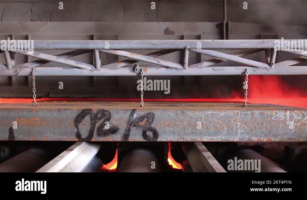 Slab is charging in Furnace, In side view Furnace, Background of ...