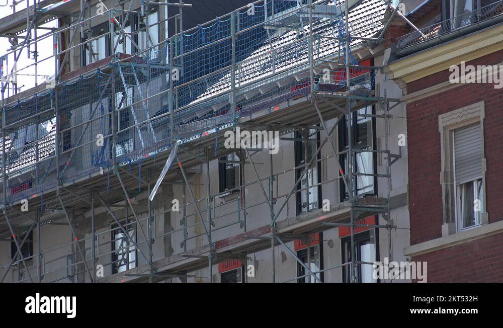 Scaffolding on side of building under construction 4k Stock Video ...