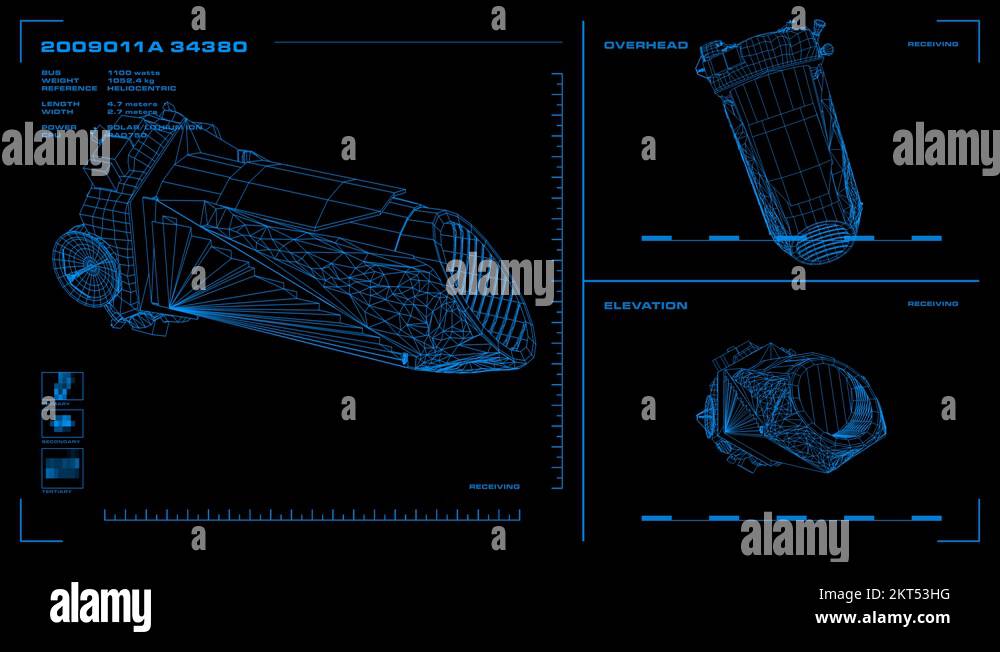 Looping, orthographic view of rotating wireframe model of Kepler ...