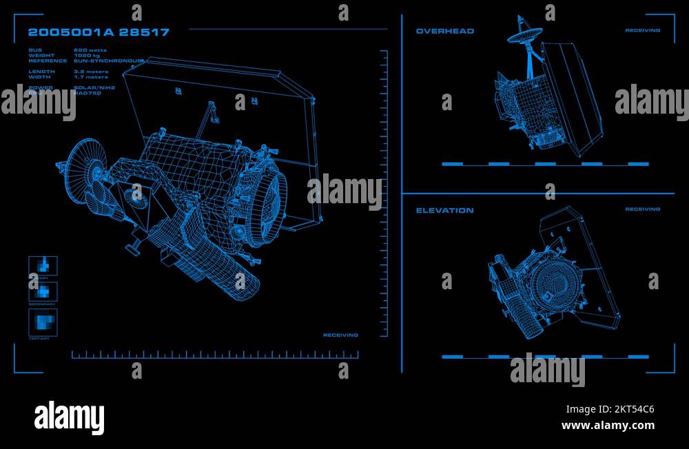 Looping, orthographic view of rotating wireframe model of Deep Impact ...