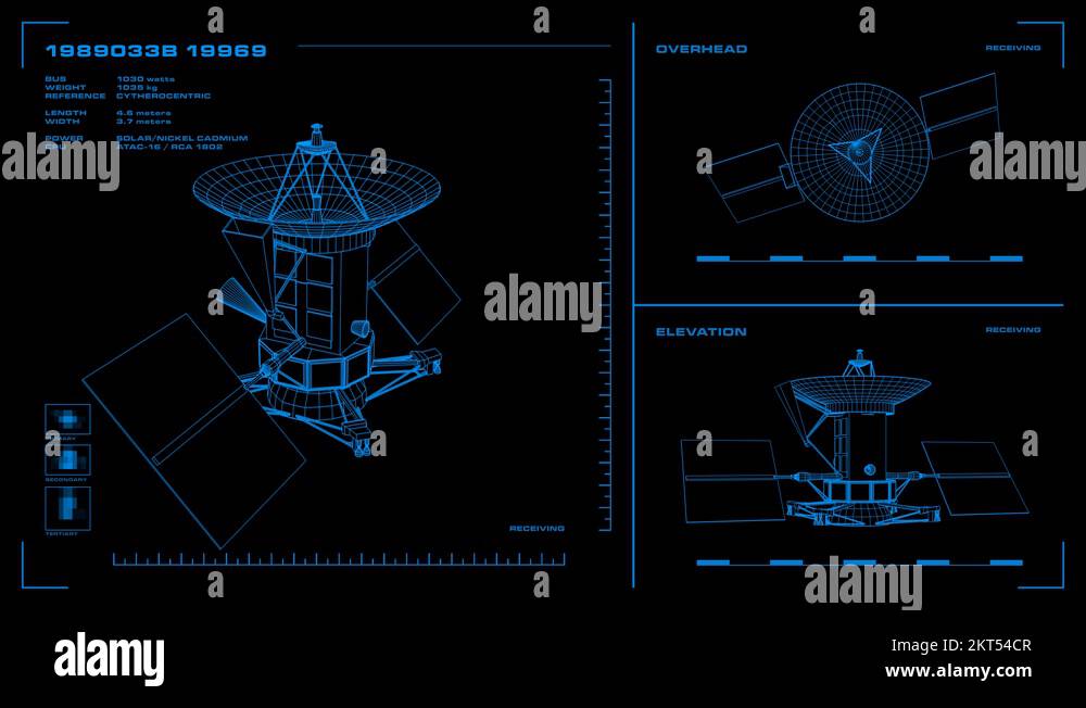 Looping, orthographic view of rotating wireframe model of Magellan ...