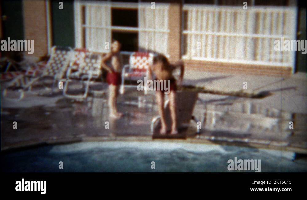 1960: Hotel diving board by a band of kids jumping head first into the ...