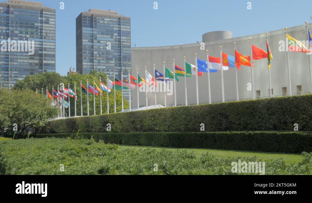 national flags outside the united nations building, ny Stock Video ...