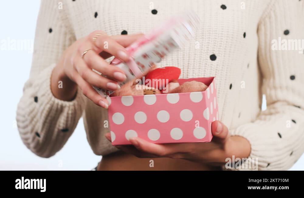 Beautiful and cute girl opens a gift. The box cute teddy bear. She is ...