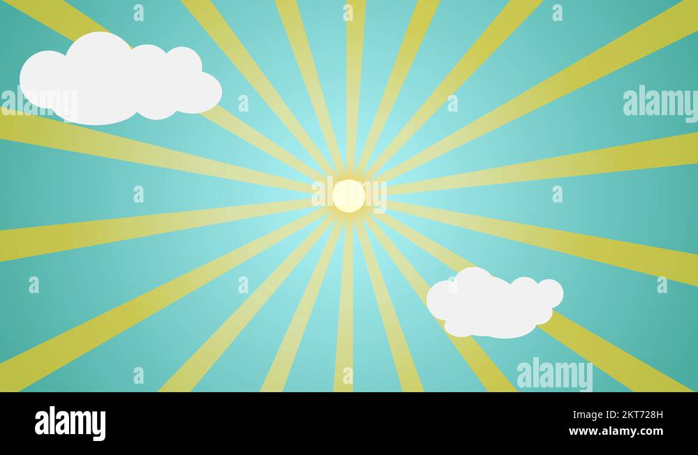 Cartoon sun light over blue sky with clouds Background for your text or ...