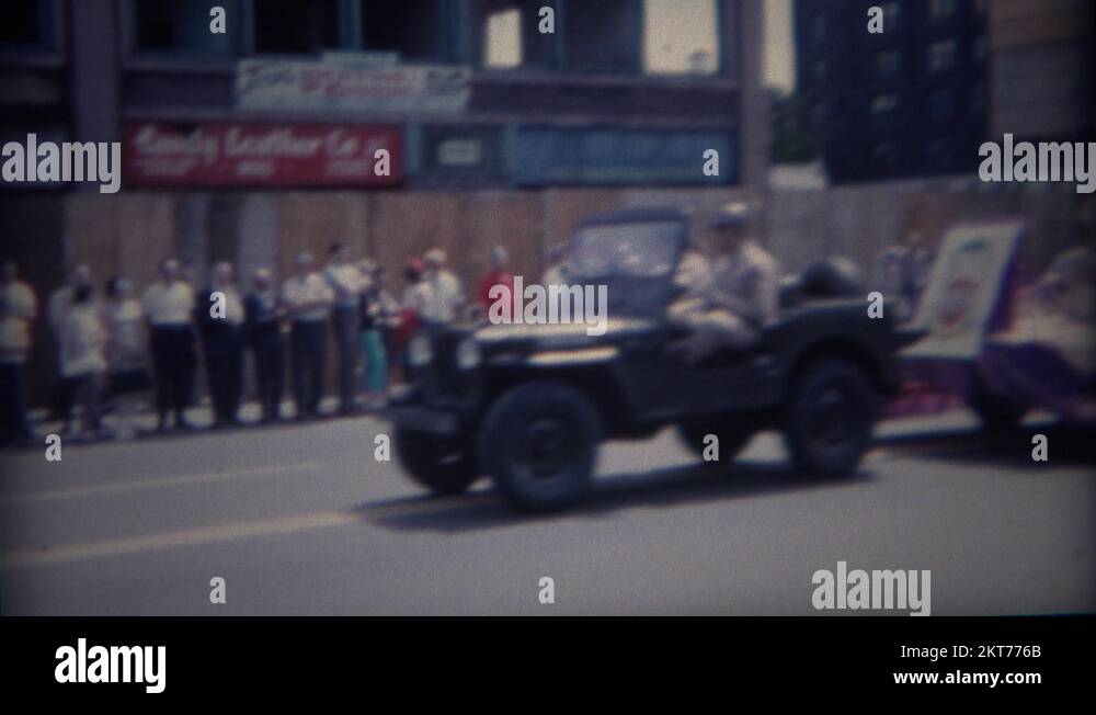 1962: Army jeep pulling parade float of religious church people ...