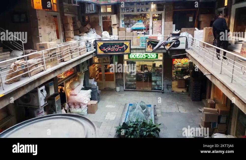 TEHRAN, IRAN: Tilt up in a very old traditional local market in Tehran ...
