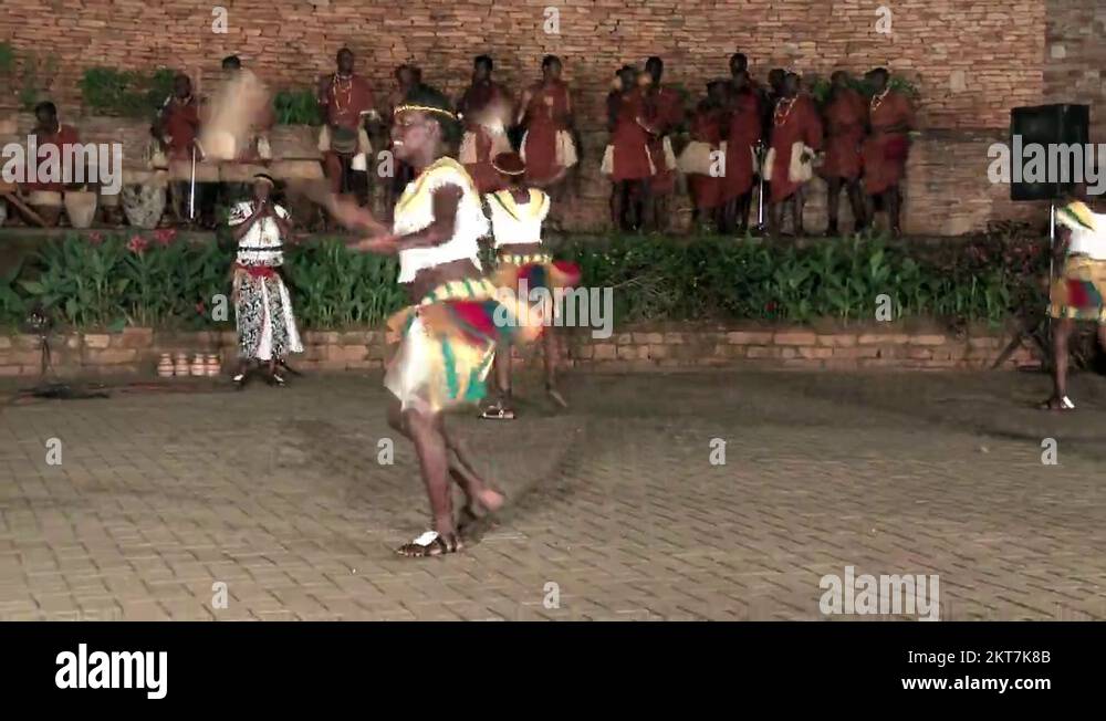 African tribe dancers, tribesmen tribeswomen dance sing songs drum jump ...
