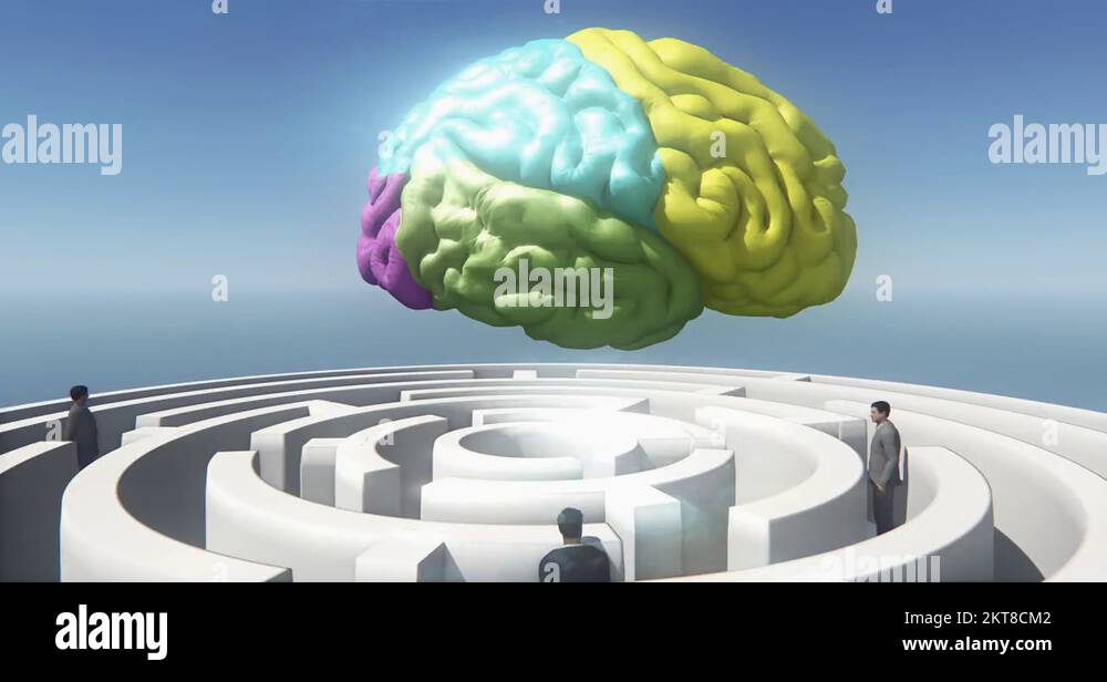 4k color brain above the maze,businessmen standing,artificial ...