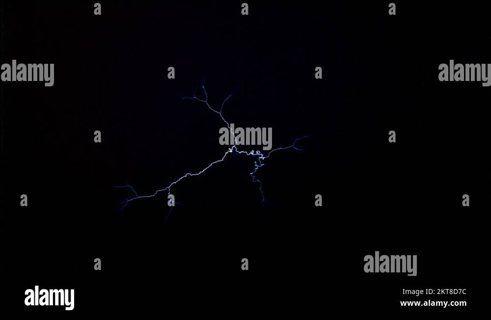 Overhead view of lightning-effect electric arcs emanating from center ...