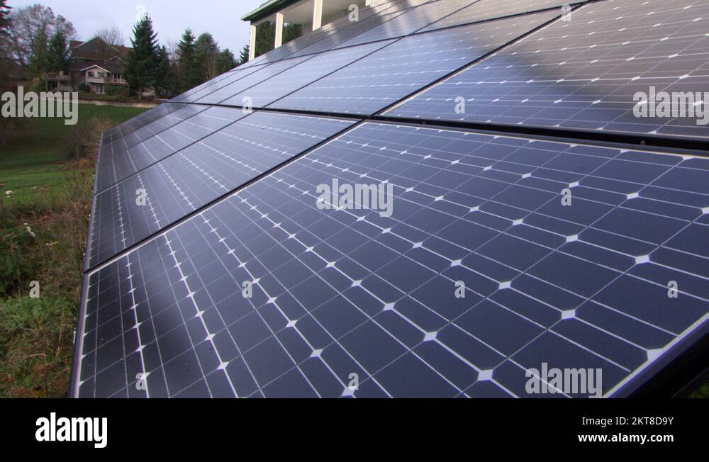 Residential free-standing solar panels beside a house, close view Stock ...