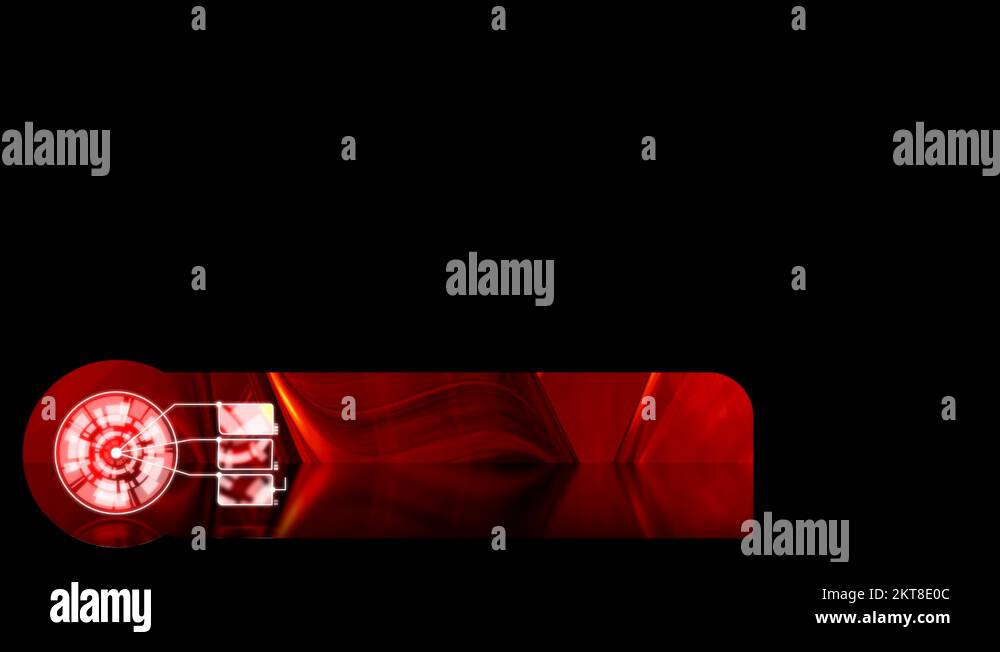 A camera shutter rotates at the left of a red band in the lower third ...