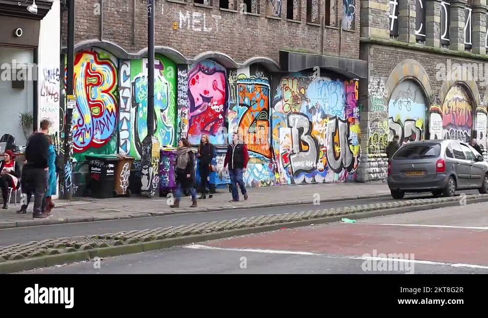 Graffiti / Street Art in Stoke Croft, Bristol UK Stock Video Footage ...