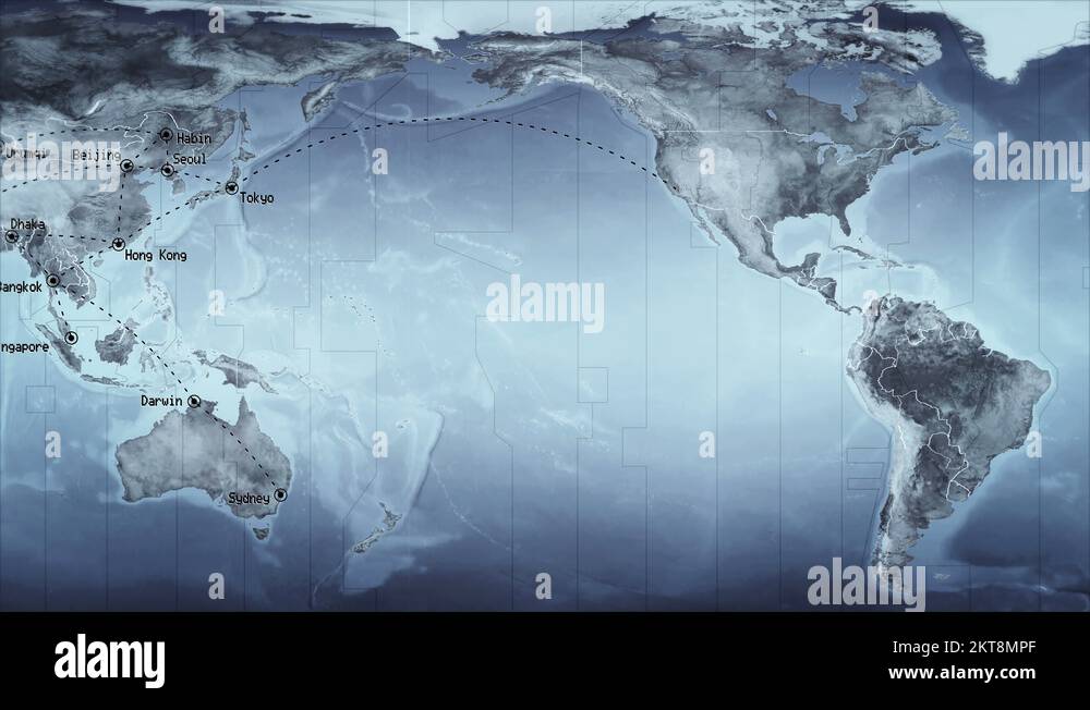 World map showing cities and times zones with connections. Gray ...