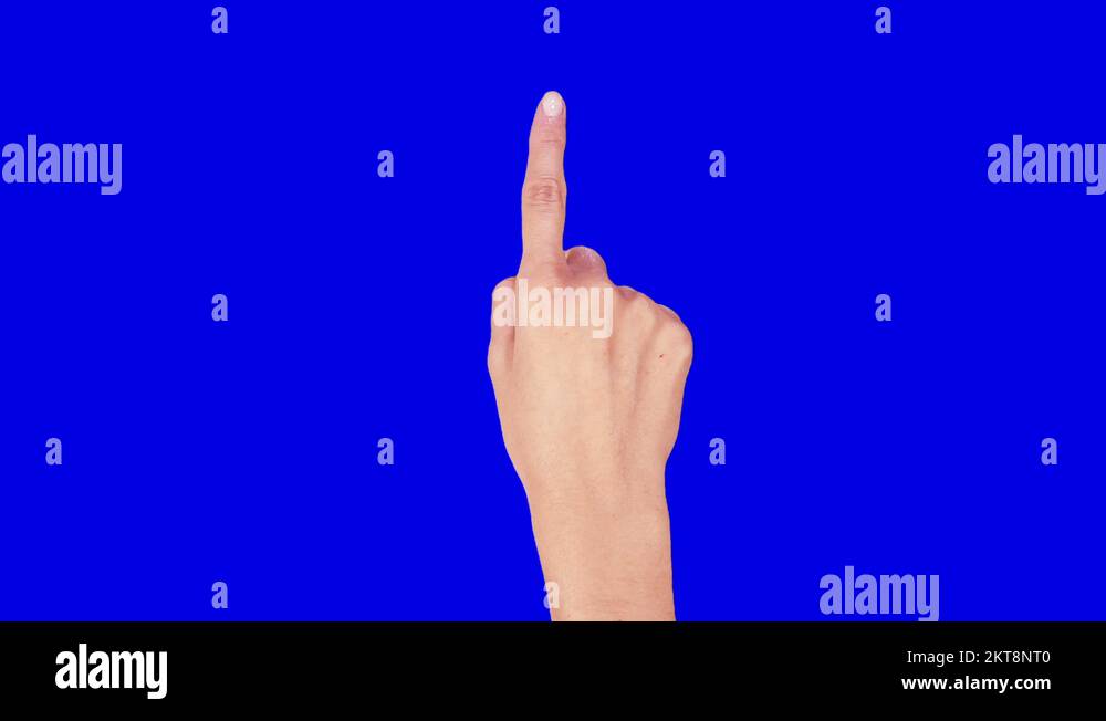 Set of 11 hand touchscreen gestures. Female hand. Tablet. Blue screen ...