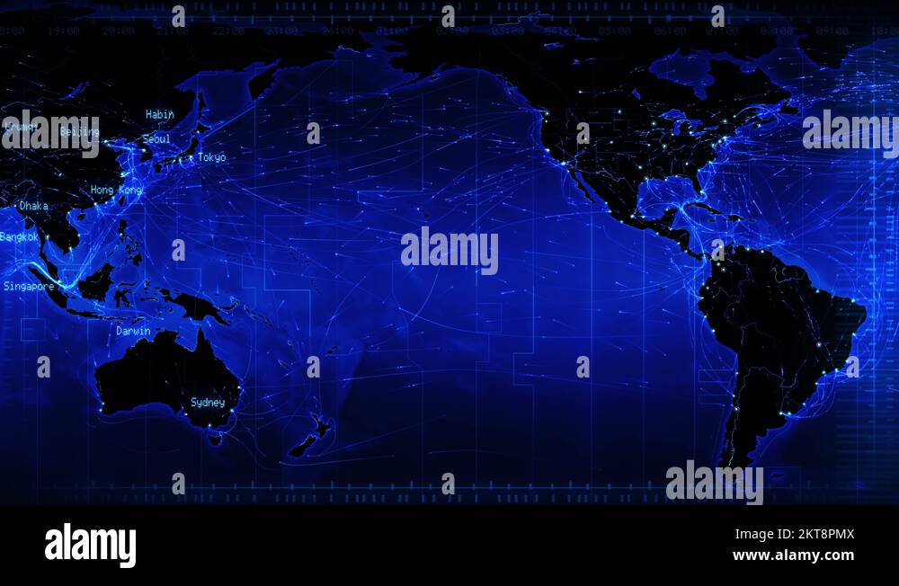 Loopable world map with connections and cities. Blue Stock Video ...
