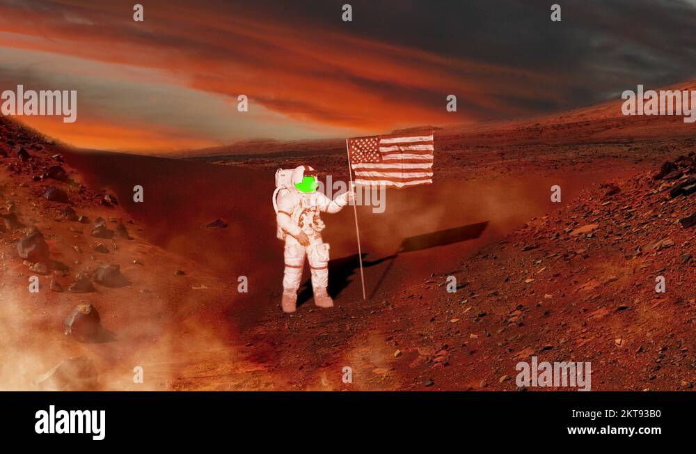 Mars as Astronaut puts American Flag on it in Future Green Screen, 4K ... Mars as Astronaut puts American Flag on it in Future Green Screen, 4K ...