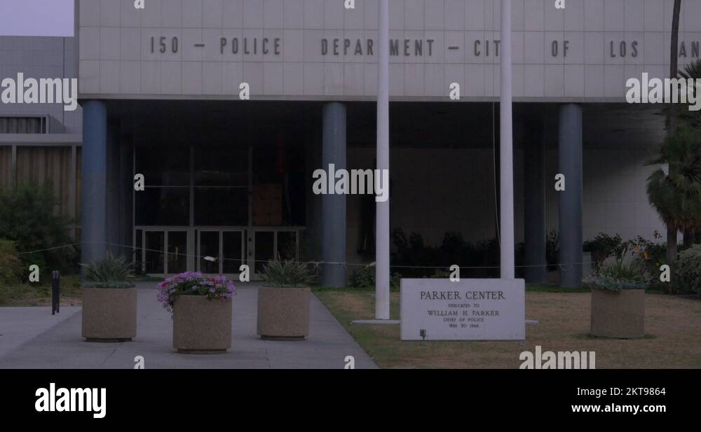 Sign for Parker Center LAPD Police Headquarters in Los Angeles ...