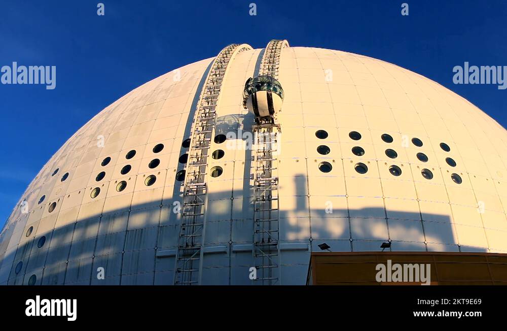 Ericsson Globe or Stockholm Globe Arena. External elevator on the ...