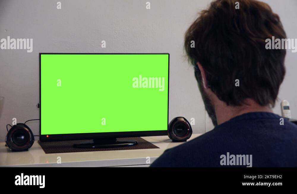 Watching TV Green Screen Close Look Stock Video Footage - Alamy