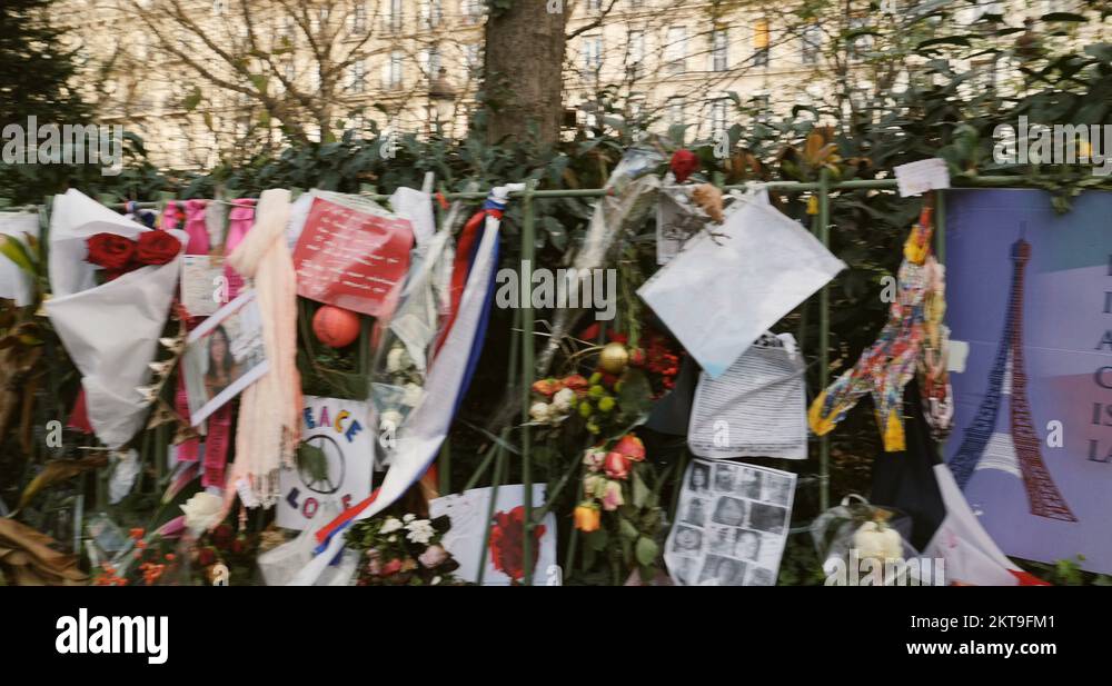 People tribute Bataclan Theatre Paris Stock Video Footage - Alamy