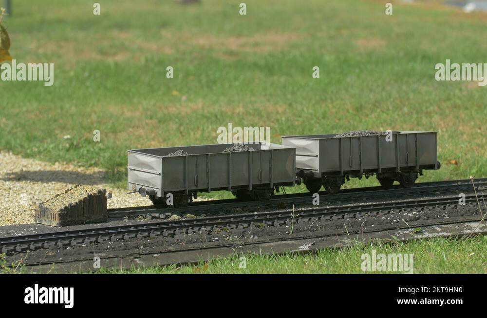 Two freight cars and a train displayed at the Mini-Europe, Brussels ...