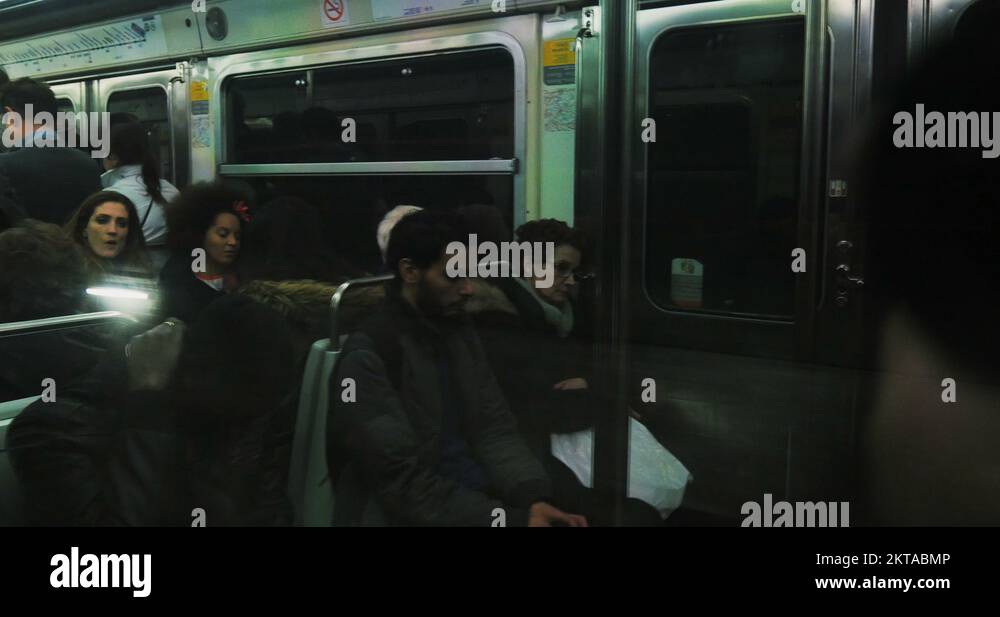 Rush hour inside metro wagon train Stock Video Footage - Alamy