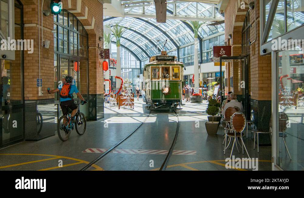 Christchurch NZ Tram Passing Through Cathedral Junction Shopping Mall ...