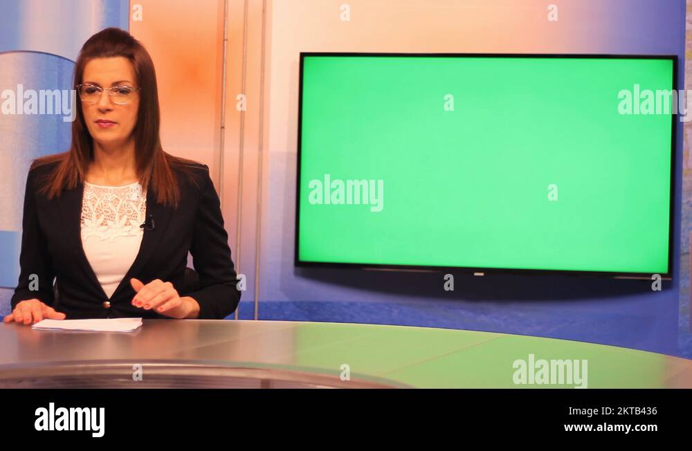Television presenter ,Green Screen background ,side shot Stock Video ...