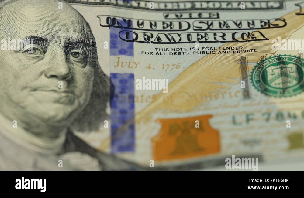 Cash money background. Benjamin Franklin portrait on 100 US dollar bill ...