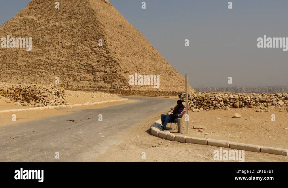 Zoom Out - Security Guard and Pyramid of Giza - Egypt Stock Video ...