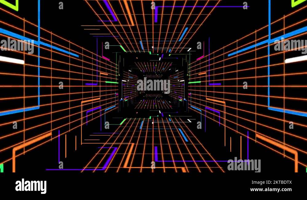 3d Animation tunnel path with color changing line block grid zooming ...