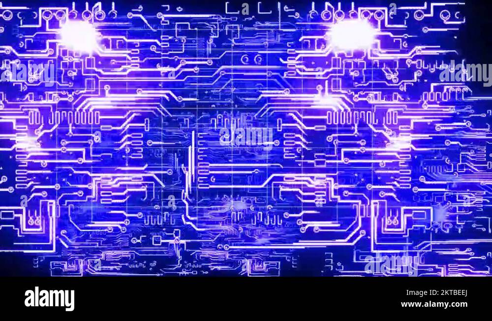 Seamless 3D blue electricity light movement in electrical circuit ...