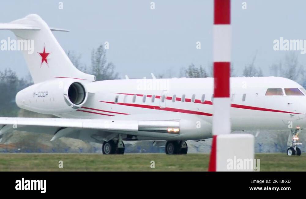 airplane just landed at the airport - move on the runway - closeup ...