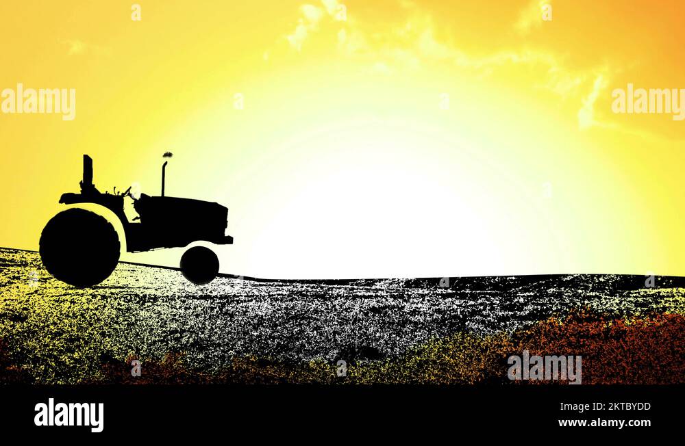 Tractor Riding on Farm at Sunset Silhouette Animation, 4K Stock Video ...