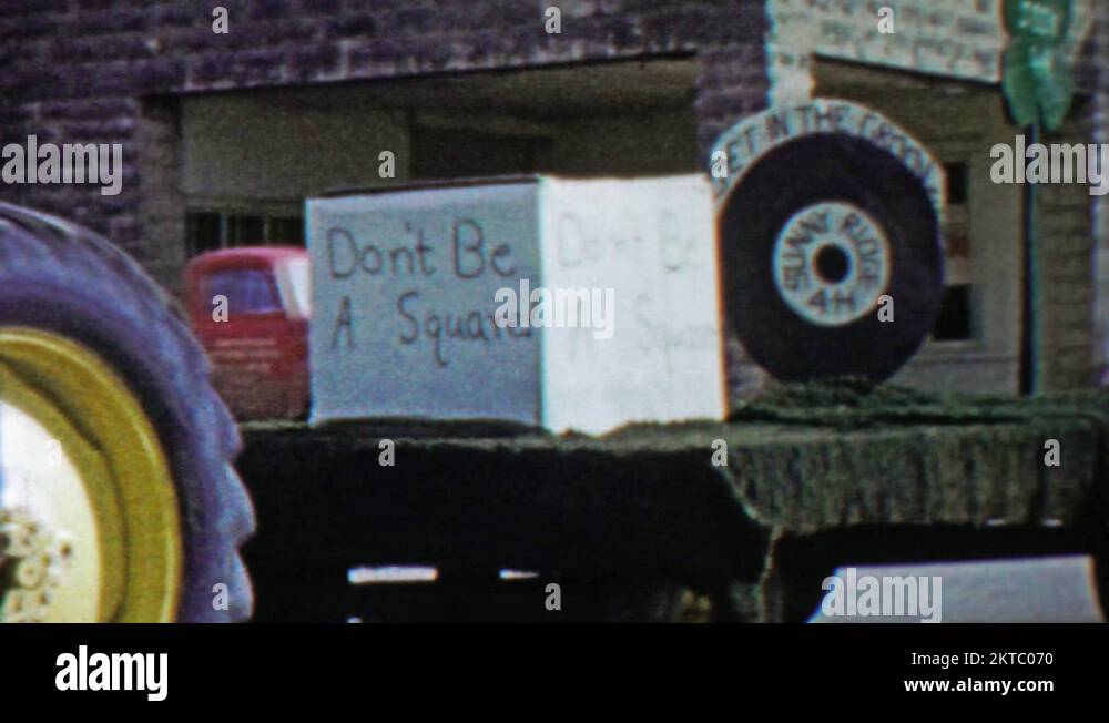 1958: Don't be a square farm tractor parade float get in the groove ...