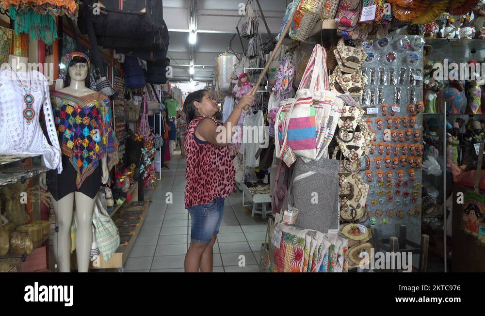 Woman stall holder at artisan craft market, Maceio, Brazil Stock Video ...