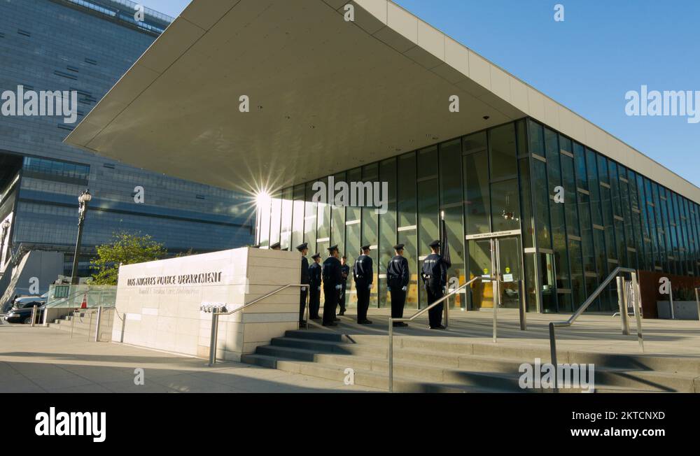 LAPD headquarters with cadets and officers in Downtown LA 4K Stock ...
