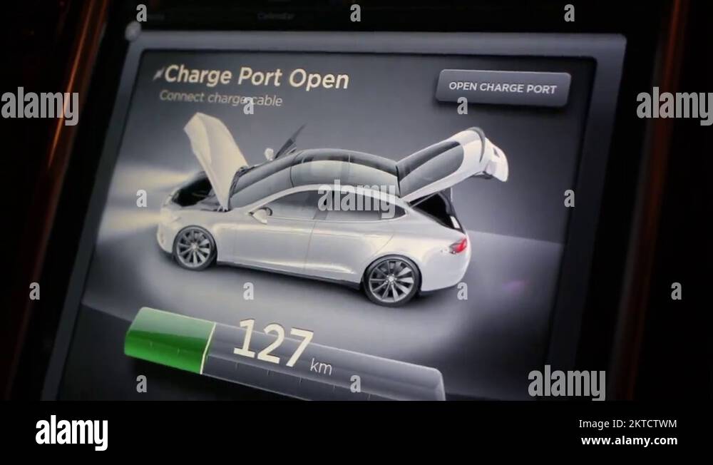 Control panel switching modes in electric car Tesla Model S Stock Video ...
