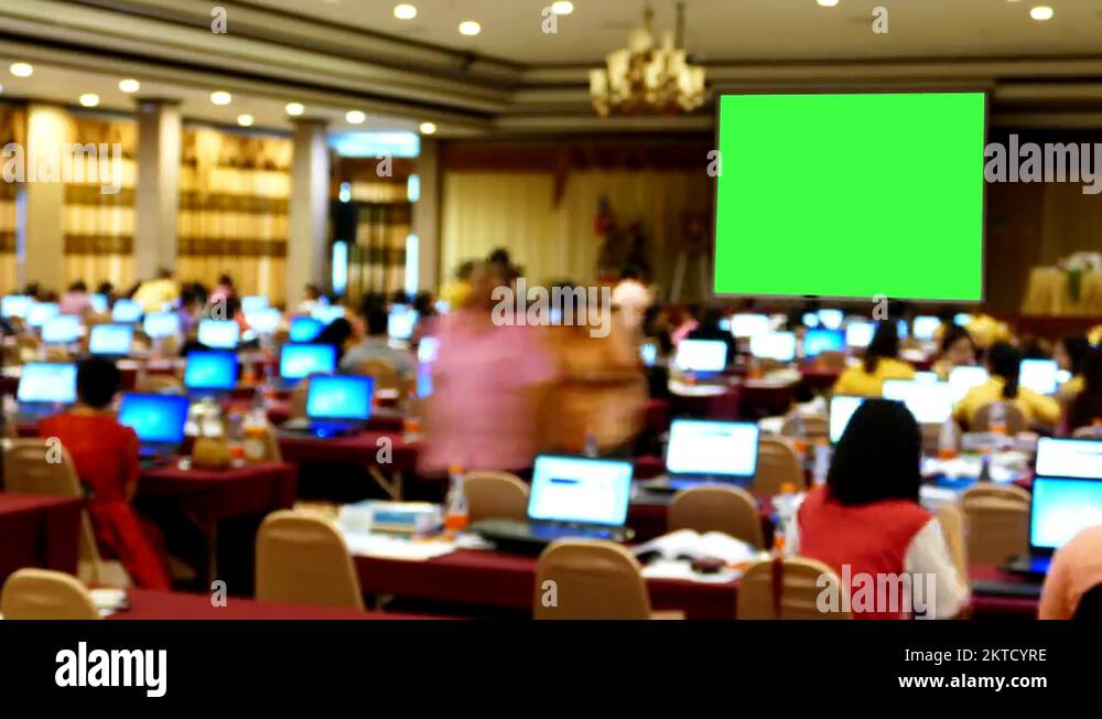 Blank green screen set in front of meeting room Stock Video Footage - Alamy