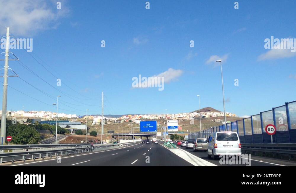 Road sign with direction to Santa Cruz. Main highway TF-1 Autopista del ...