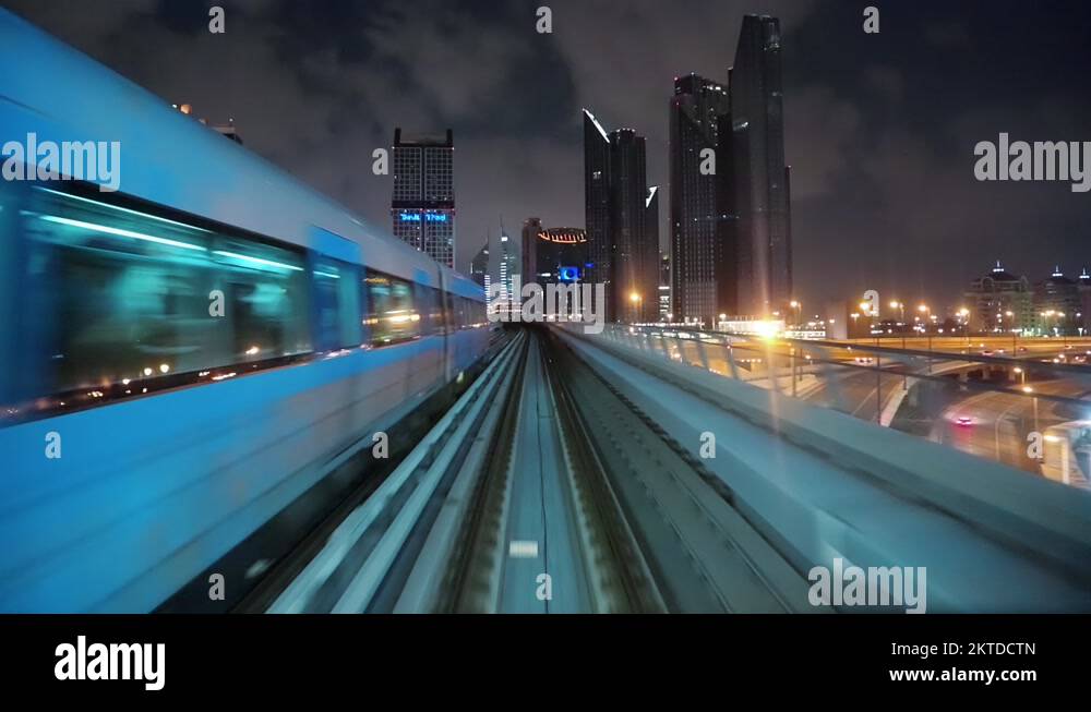 Journey on driverless, fully automated metro rail network, Dubai, UAE ...