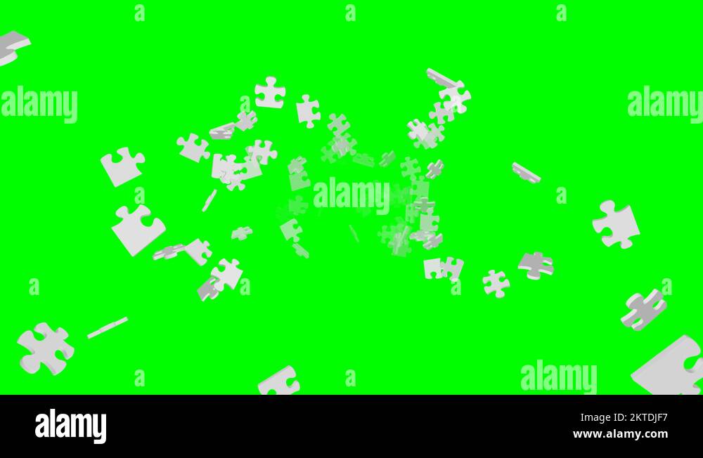 White puzzle pieces flying out - seamless loop, overlay, green screen ...