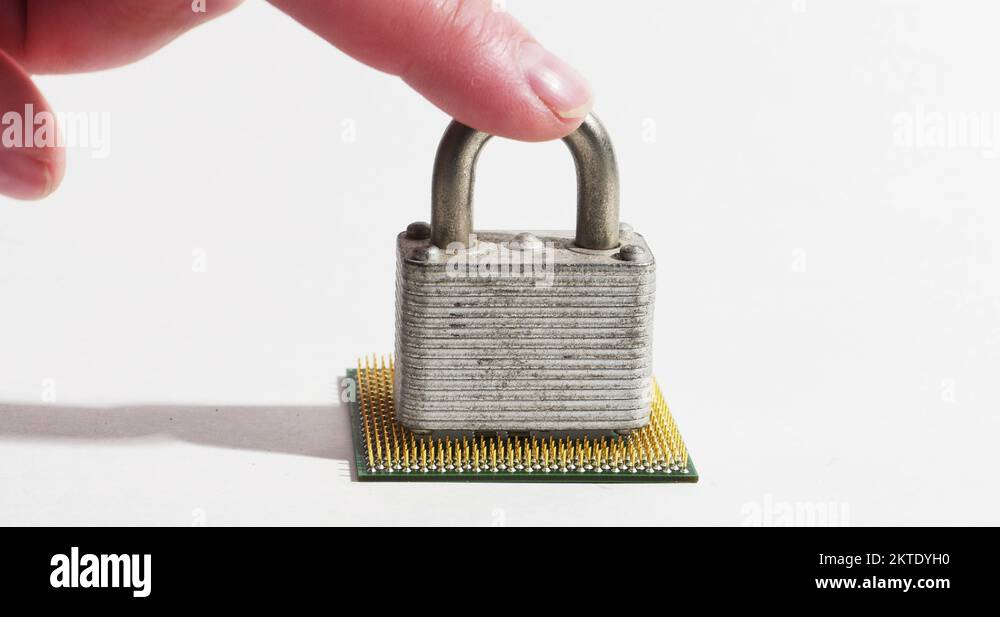 Cyber Security Shown by Pad Lock on a CPU Unlocked on White, 4K Stock ...