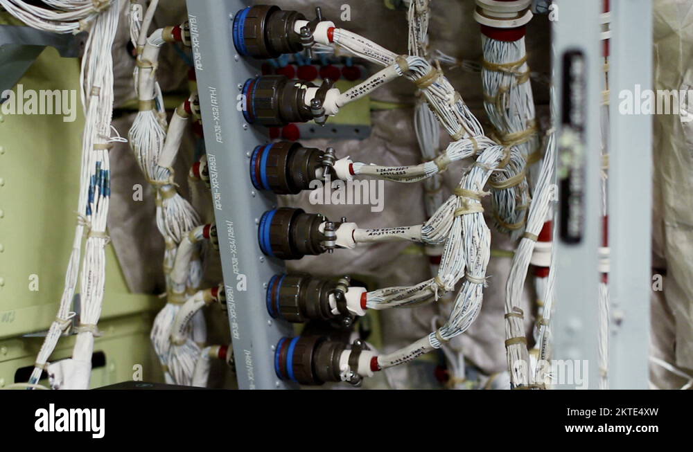 Aircraft building. The electric wiring of the passenger plane Stock ...