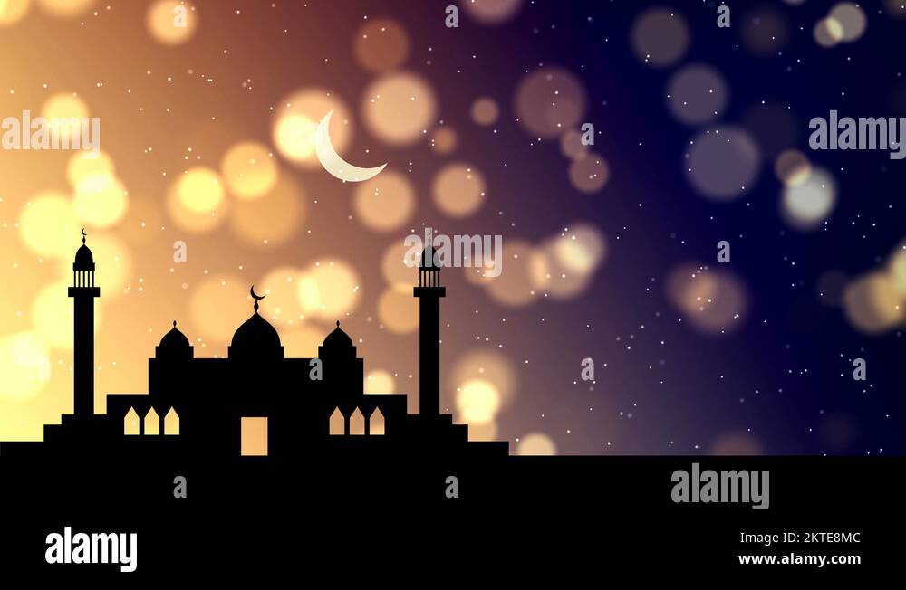 Islamic background with mosque silhouette and glowing particles Stock ...